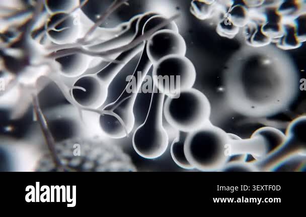 DNA is destroyed by viruses. 3D motion graphic of a nerve cell with ...