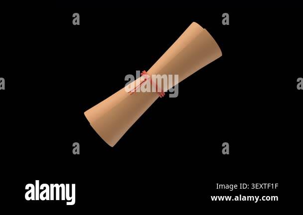 Antique paper scroll 3D icon tied with red rope isolated on black ...