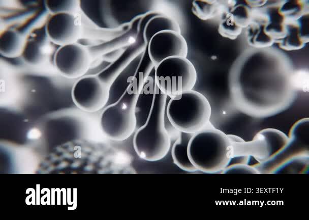 DNA is destroyed by viruses. 3D motion graphic of a nerve cell with ...