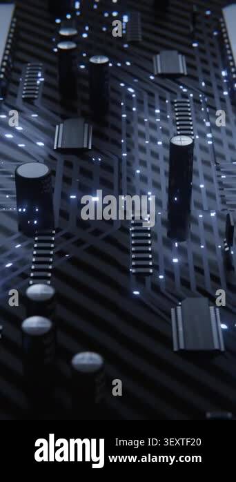 Cinematic fly-through over a modern computer motherboard with glowing ...