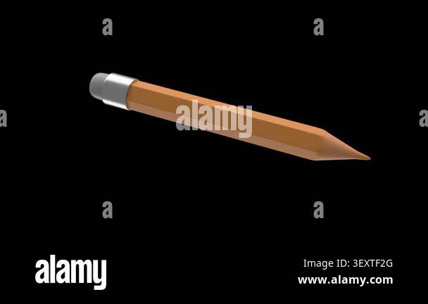 Sharp yellow pencil with eraser 3D icon flying on blue background ...