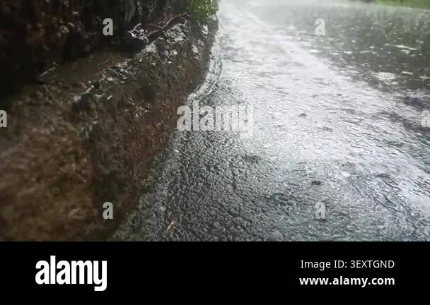 rain drops falling on asphalt, road with wet surface texture Stock ...