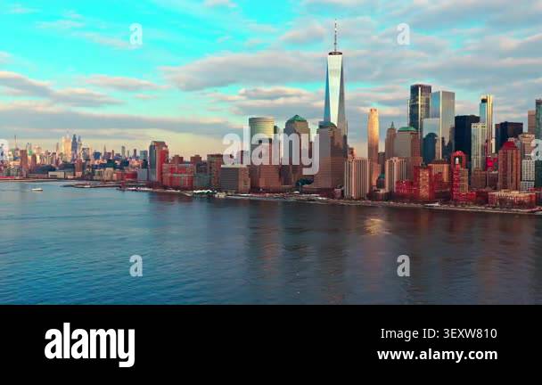 NYC skyline panoramic cityscape horizon New York. NYC aerial drone ...