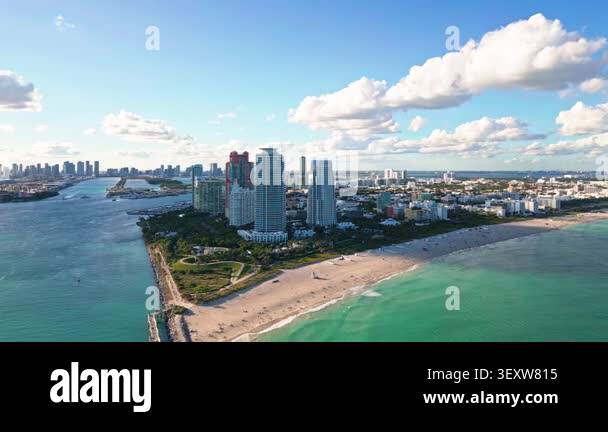 Miami Beach city aerial view. Panoramic Miami coastline. Miami seaside ...
