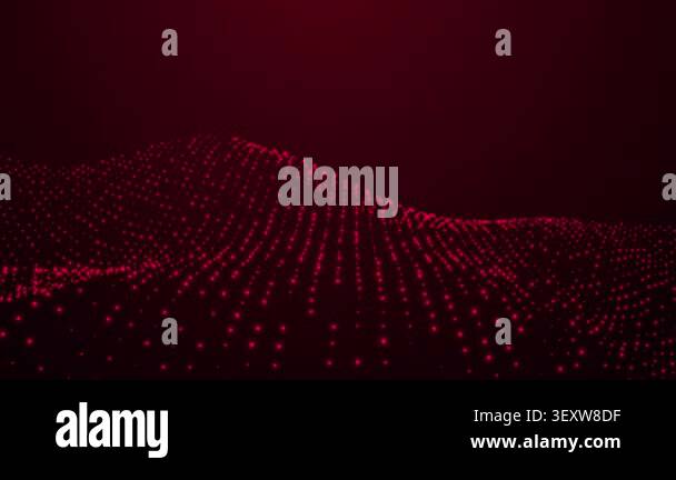 Animated glowing red dot wave, dynamic 3D particle landscape on dark ...
