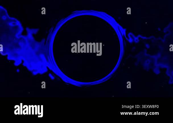 Blue neon glowing abstract circle ring animation, futuristic smoke ...