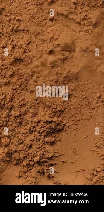 Cinematic overhead view of falling cacao powder for culinary background ...