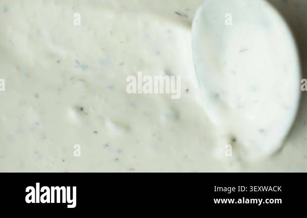 Spoon demonstrating the thick texture of creamy tartar sauce Stock ...