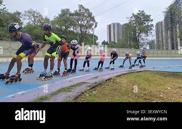 Tangerang Indonesia, Aug 4, 2024: Inline speed skating outdoor with ...