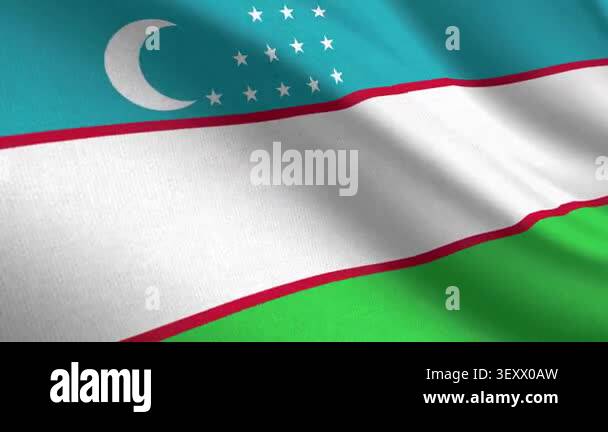 Seamless 3D video of the Uzbekistan flag fluttering in the wind looping ...