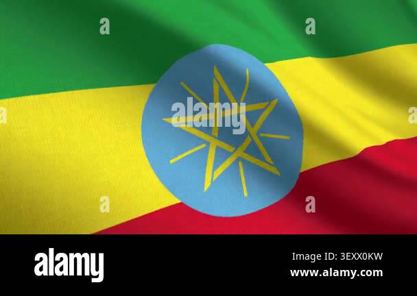 Seamless 3D video of the Ethiopia flag fluttering in the wind looping ...