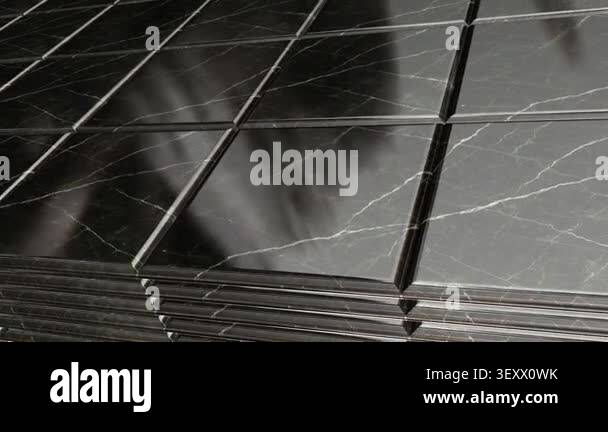 Elegant Movement Across Nero Marquina Marble Tile Surface with ...