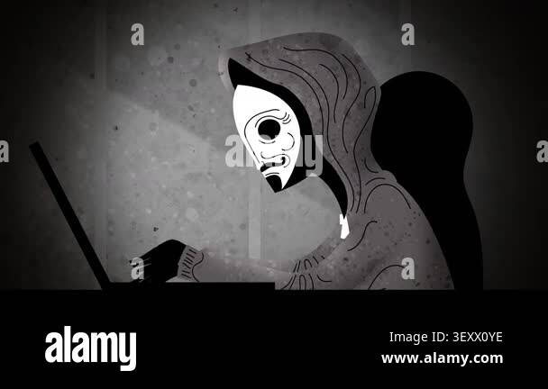 anonymous masked hacker using a laptop computer Stock Video Footage - Alamy