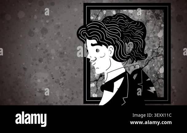 victorian man walking past his corrupted portrait Stock Video Footage ...