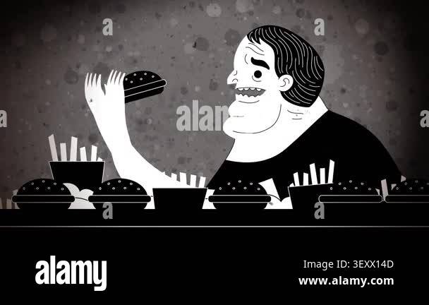 obese person with binge eating disorder compulsively eating hamburgers ...