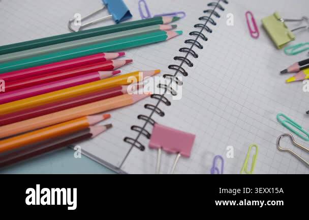 Back to School Background with Colorful School Supplies Around a Grid ...