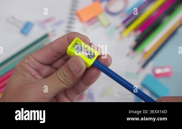 Close Up of Sharpening Colored Pencils for Back to School, Featuring ...