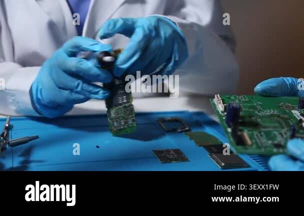 technician repairing computer with electronic circuit board Stock Video ...