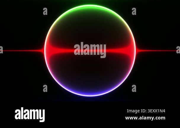 Seamlessly looping animation of a glowing abstract neon sphere on a ...