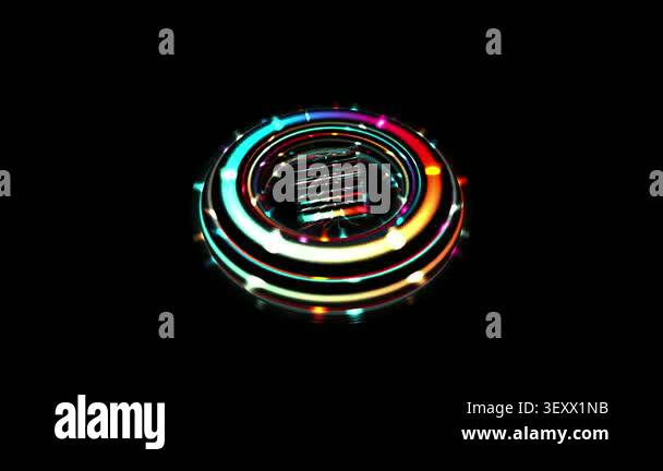 Abstract geometric neon light shape with colorful LED lights moving and ...