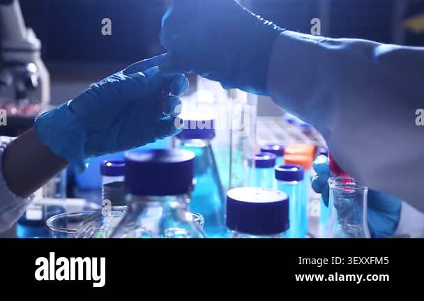 scientist working with a test tube in the laboratory, close up Stock ...