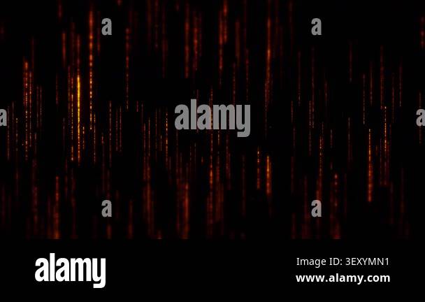 Glowing gold data streams falling through dark space, abstract ...