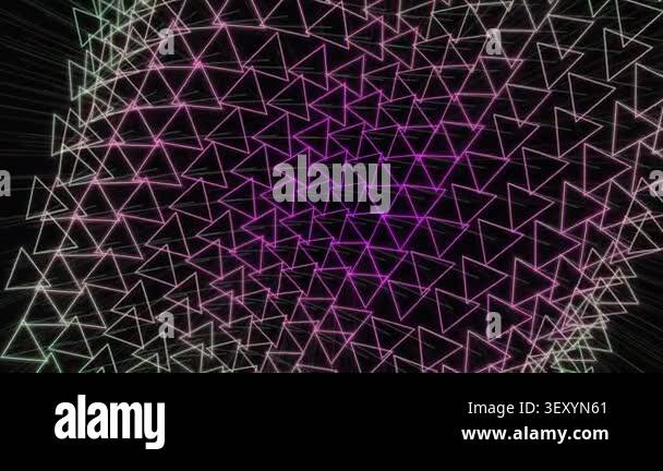 Glowing neon triangle lattice pattern with futuristic geometric ...