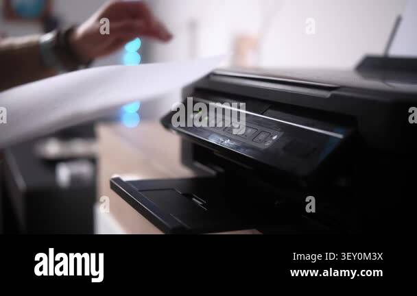 Young Woman Scanning A Document On A Printer Scanner At Home Stock ...