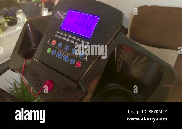 Digital treadmill display showing running speed distance calories ...