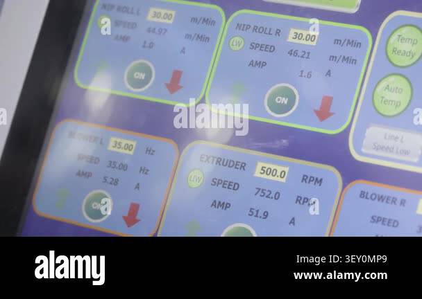Industrial machine monitoring dashboard on factory control screen. Real ...