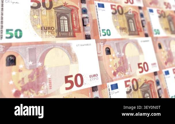 Seamless looping animation of stacked 50 euro banknotes, horizontal ...