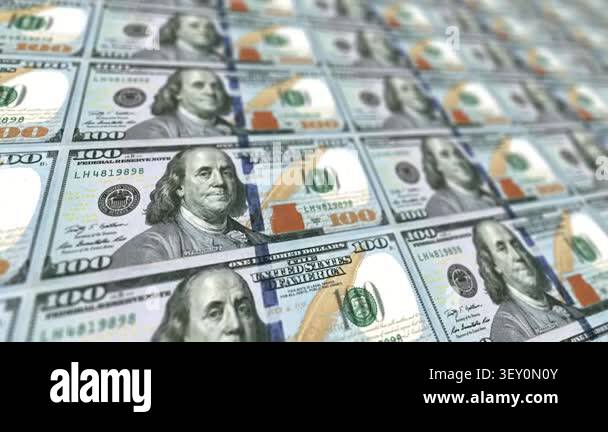 Seamless looping animation of stacked US 100 dollar banknotes ...
