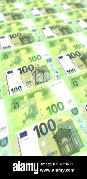 Seamless looping animation of stacked 100 euro banknotes, horizontal ...