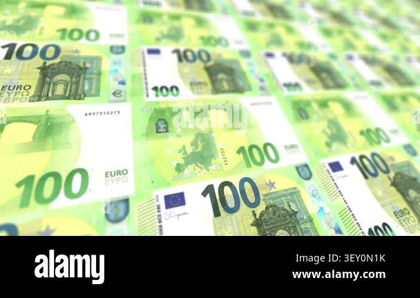 Seamless looping animation of stacked 100 euro banknotes, horizontal ...