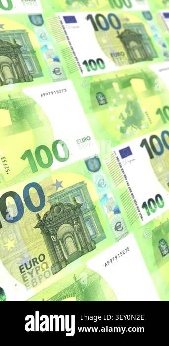 Seamless looping animation of stacked 100 euro banknotes, horizontal ...