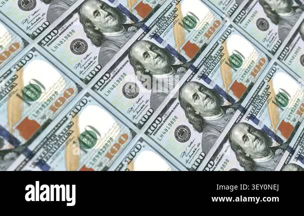 Seamless looping animation of stacked US 100 dollar banknotes ...
