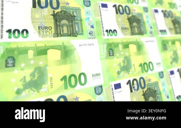 Seamless looping animation of stacked 100 euro banknotes, horizontal ...