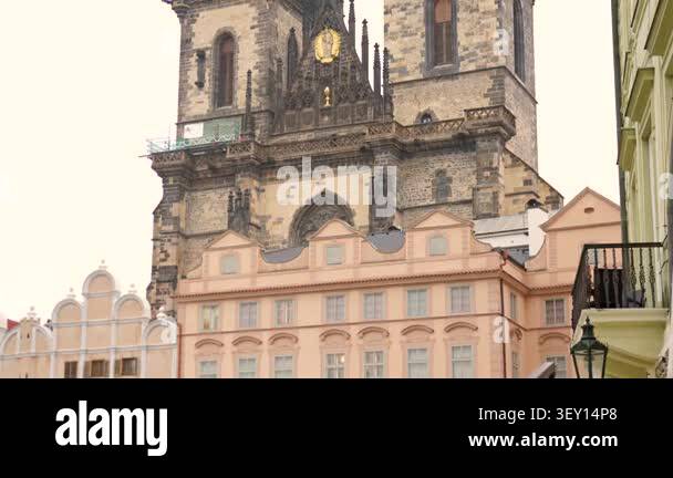 The Gothic Church of Our Lady before Tyn rises with twin spires above ...