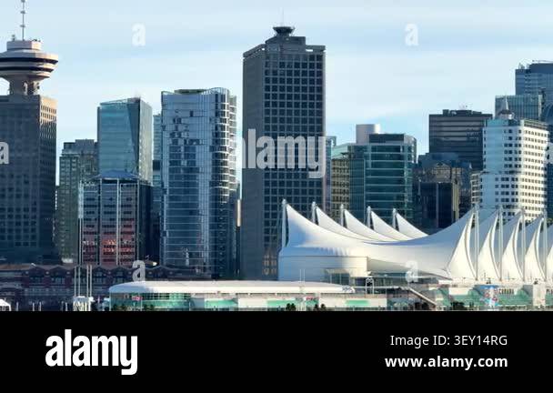 View of Vancouver, Canada with tall buildings along the waterfront. The ...