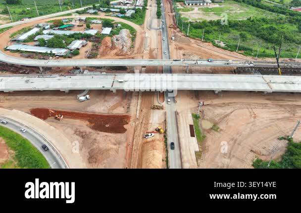 Aerial view drone footage of construction site building cross ...