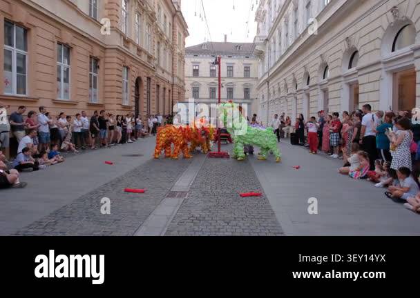Sibiu, Romania - 26 June 2026 A vibrant Chinese lion dance performance ...