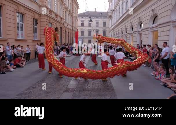 Sibiu, Romania - 26 June 2026 A vibrant Chinese lion dance performance ...
