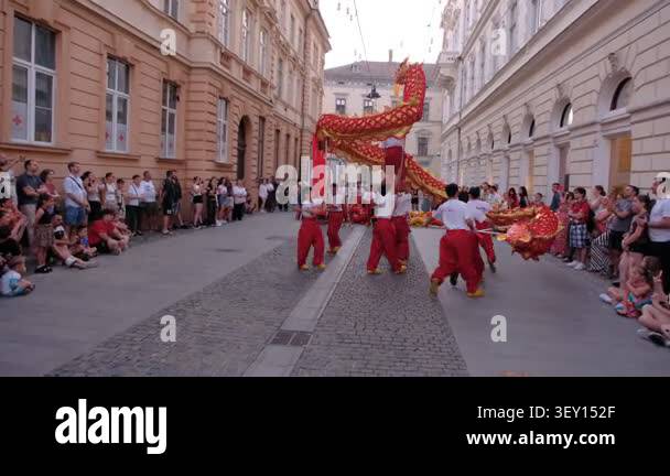 Sibiu, Romania - 26 June 2026 A vibrant Chinese lion dance performance ...