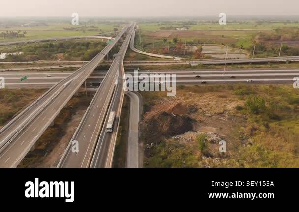 Drone footage scenic landscape of the traffic at bridge over the ...
