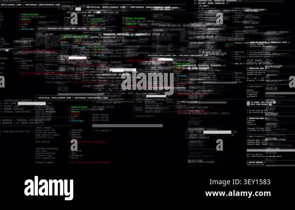 4K fictional AI terminal video overlay featuring abstract system logs ...