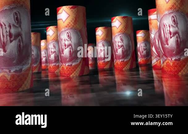Barbados Dollar barbadian money rolls loop 3d. Money on table. Seamless ...