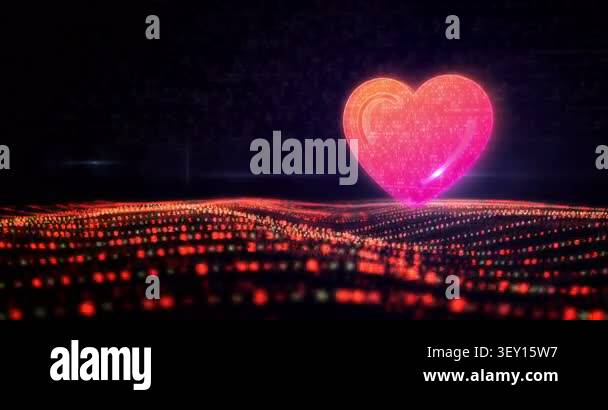 Heart romantic love and health symbol on digital waves. Abstract icon ...