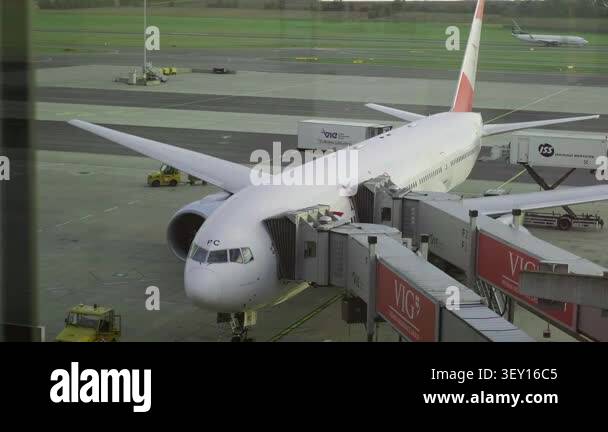 Austrian airport view of aircraft before departure showing ground ...