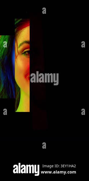 Stop motion animation of colorful sliced portrait representing ...