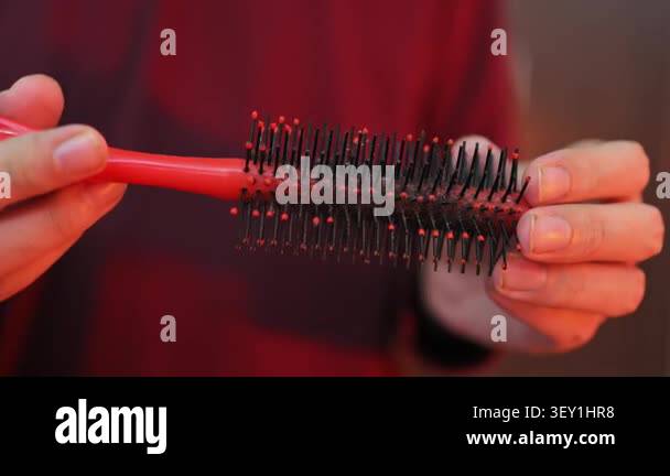 Macro Shot of Round Hair Brush with Fallen Hair in Human Hands Stock ...